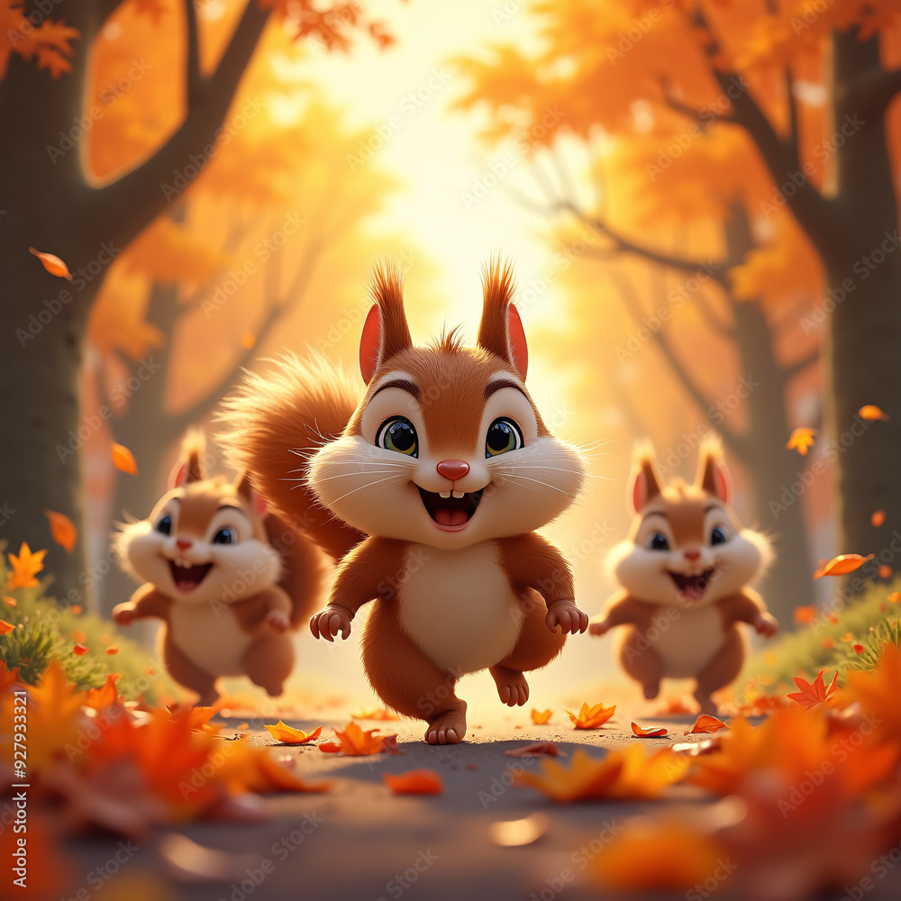 Cartoon Lively Chipmunks Energetically Darting Through the Brilliantly ...
