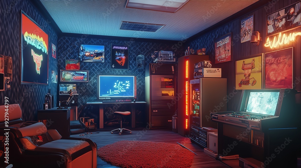 Retro Gaming Room 90s Interior. Generative AI. 8k Realistic Stock ...