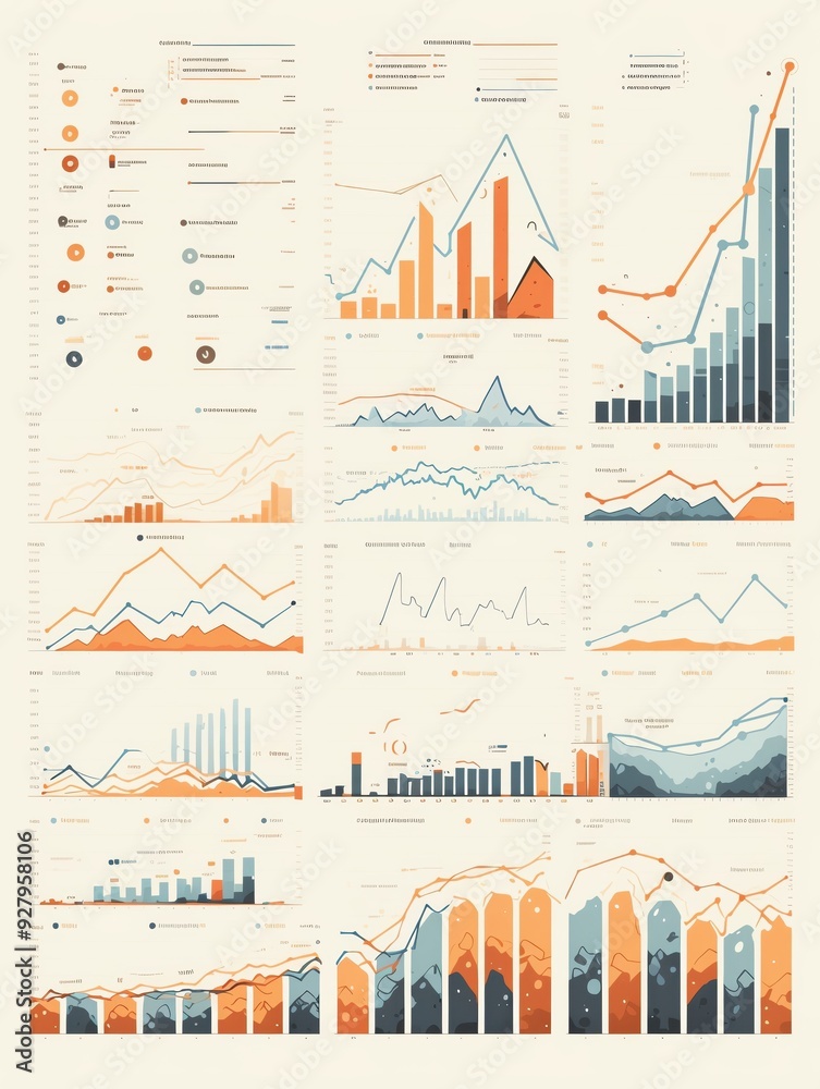 Colorful data visualization featuring graphs, charts, and statistics ...