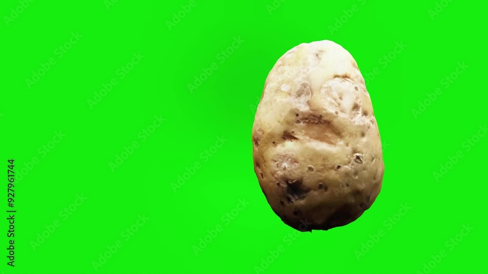 3D animation of a potato character on a solid green screen background ...