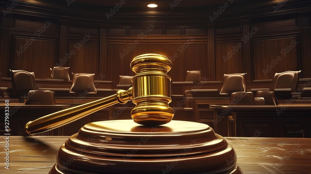 A courtroom where the judges gavel is made of gold, highlighting the ...
