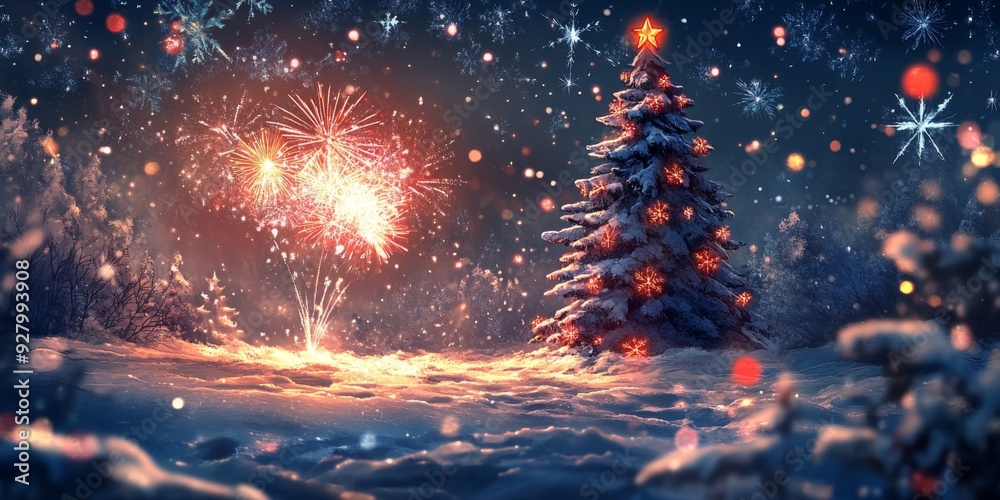 Enchanted anime-style Silent Night Snow Fireworks: Festive Sparkles ...
