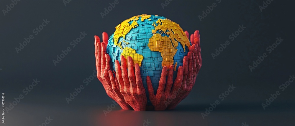 Global Unity and Diversity Minimalist 3D Globe with Hands for World ...