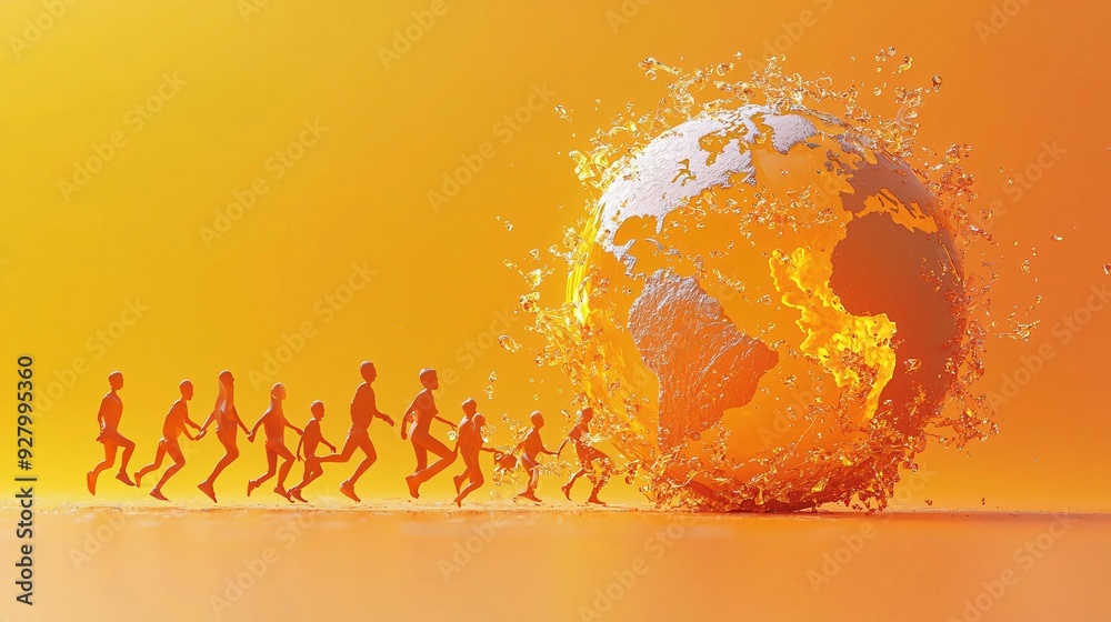 Unity for Humanity Minimalist 3D Globe and Human Silhouettes in Honor ...