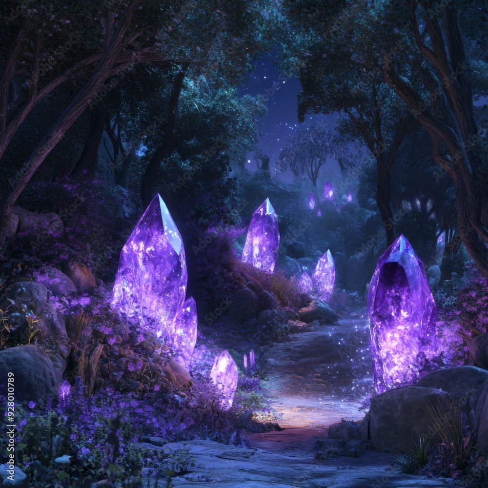 Enchanted Amethyst Forest: Anime-Style Night in the Mystical Land of ...