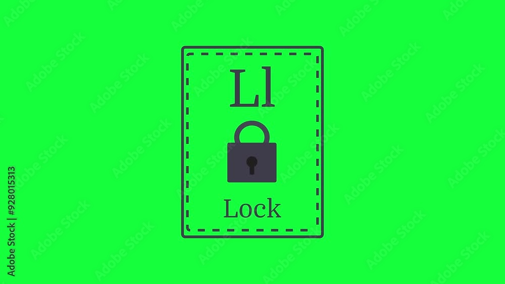 Letter l for lock 2d cartoon style card for little kids animation on ...