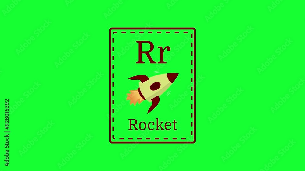 Letter r for rocket 2d cartoon style card for little kids animation on ...