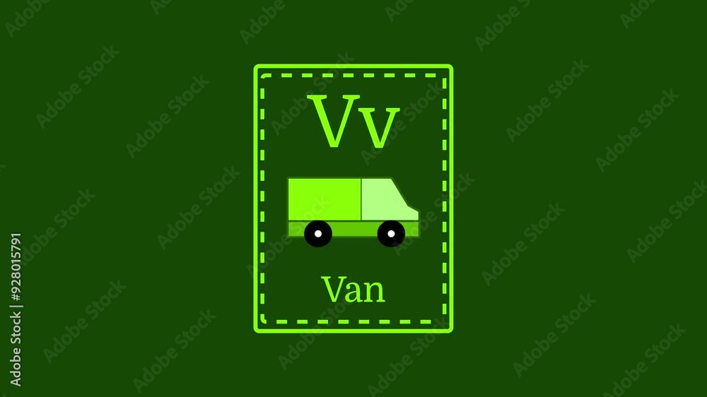 Letter v for van 2d cartoon style card for little kids animation on ...