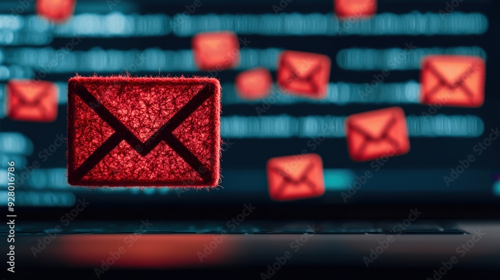 Digital inbox interface showing emails with a suspicious attachment ...