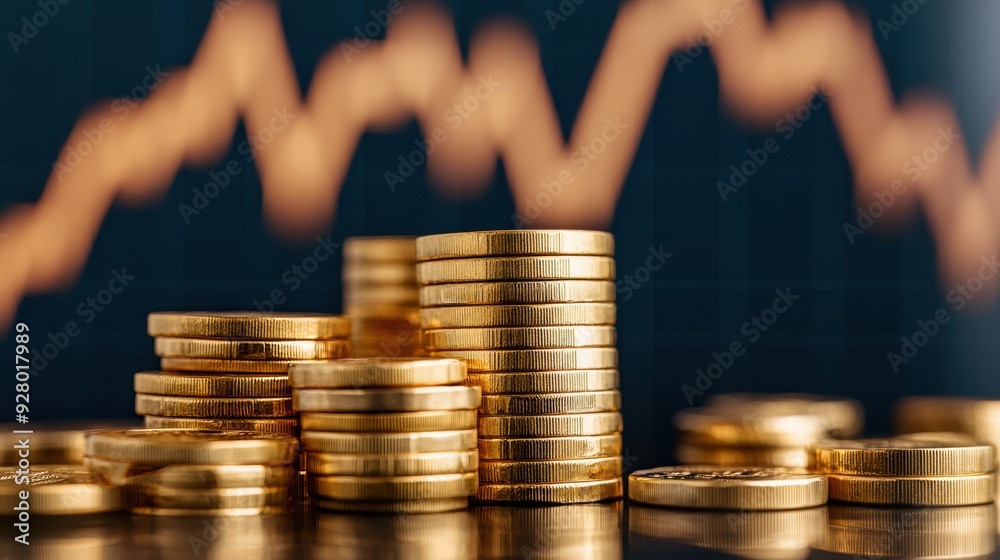 Upward trending gold price graph with gold bars and coins, symbolizing ...