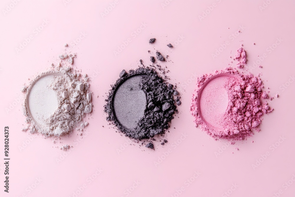 Three swatch smears of light and dark color cosmetic loose powder for ...