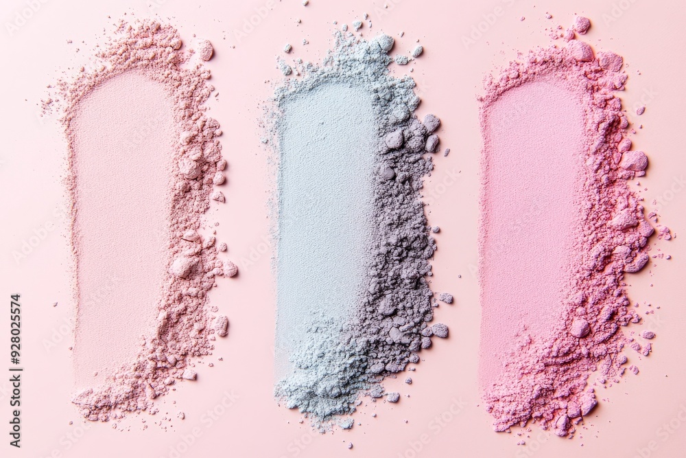 Three swatch smears of light and dark color cosmetic loose powder for ...