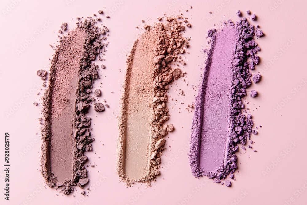 Three swatch smears of light and dark color cosmetic loose powder for ...