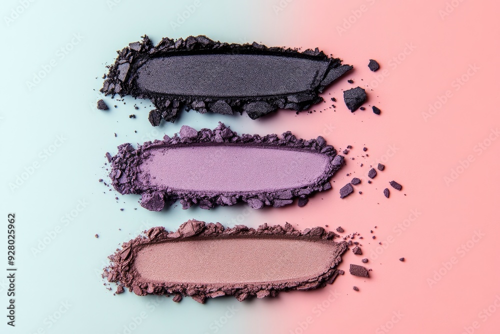 Three swatch smears of light and dark color cosmetic loose powder for ...