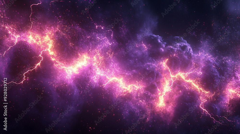 3D rendering of lightning strikes amid psychedelic colors and fluid ...