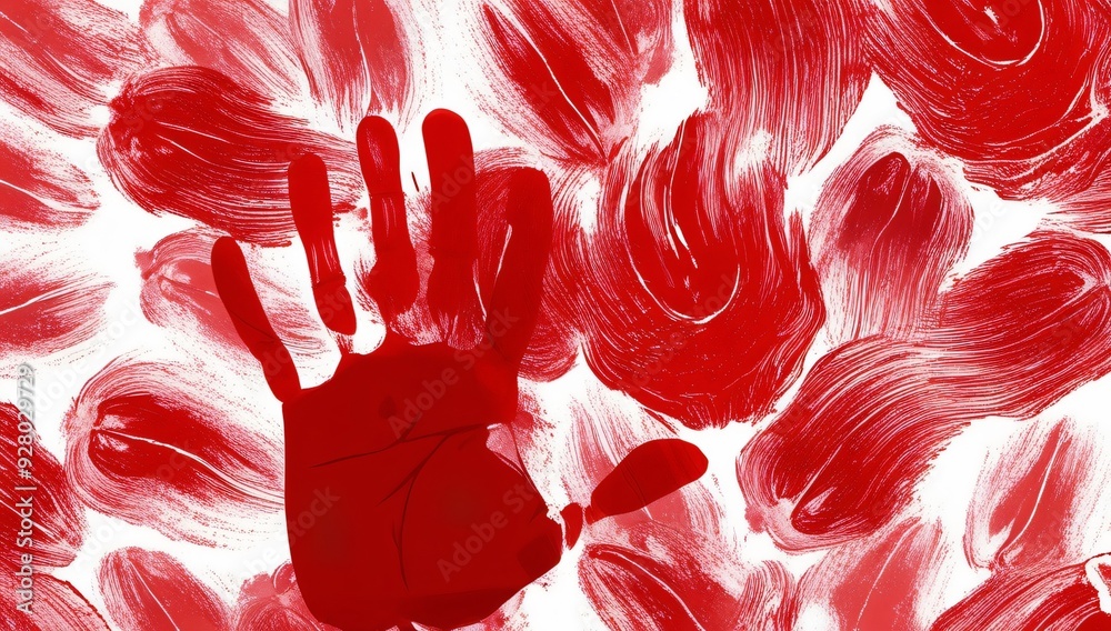 Colorful handprints dance in a playful pattern, messy fingers leaving ...