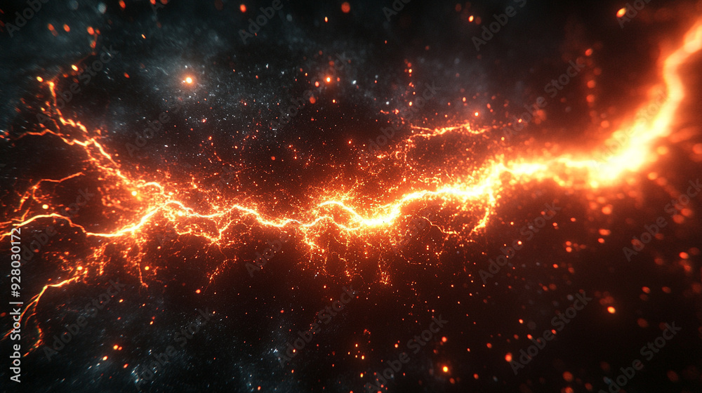 3D rendering of lightning strikes amid psychedelic colors and fluid ...