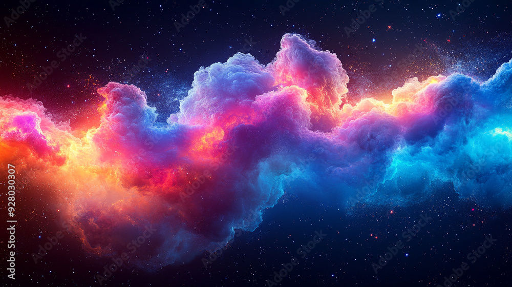 3D rendering of lightning strikes amid psychedelic colors and fluid ...