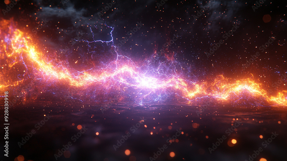 3D rendering of lightning strikes amid psychedelic colors and fluid ...