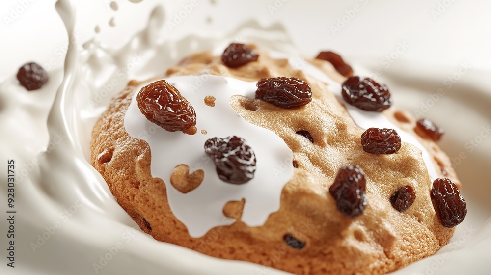 3D Render of Cookie with Raisins in a Milk Splash: Dynamic and ...