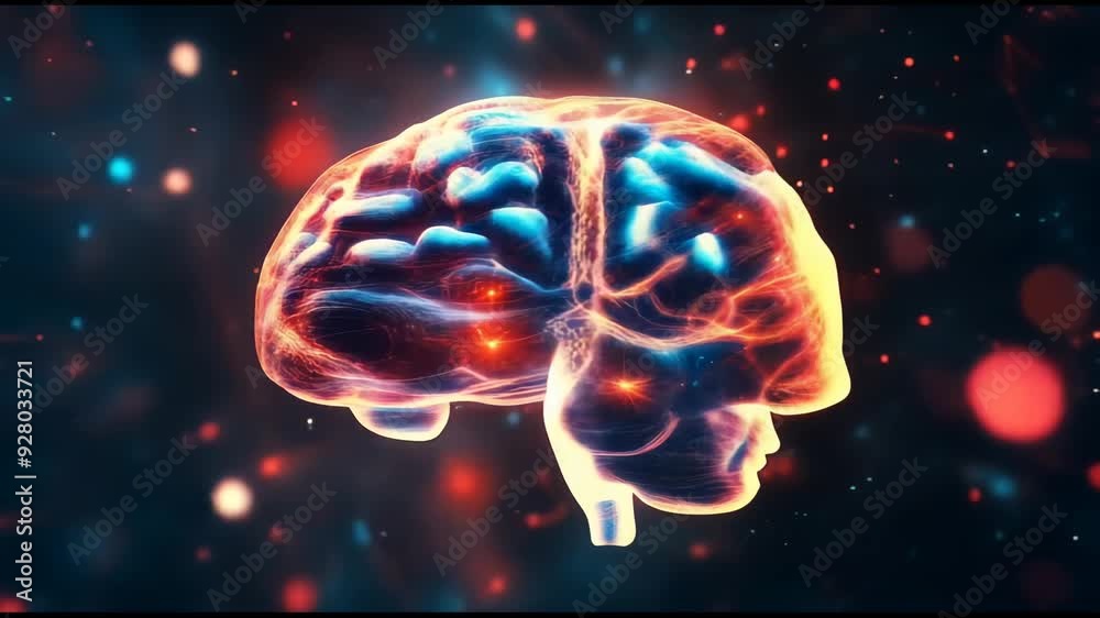 simulation of the brain from the inside through which neurons move ...