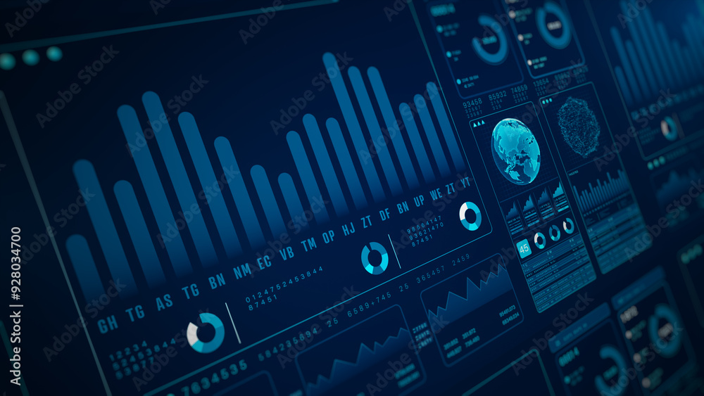 Infographic business and financial investment, Futuristic digital dashboard interface with data ...