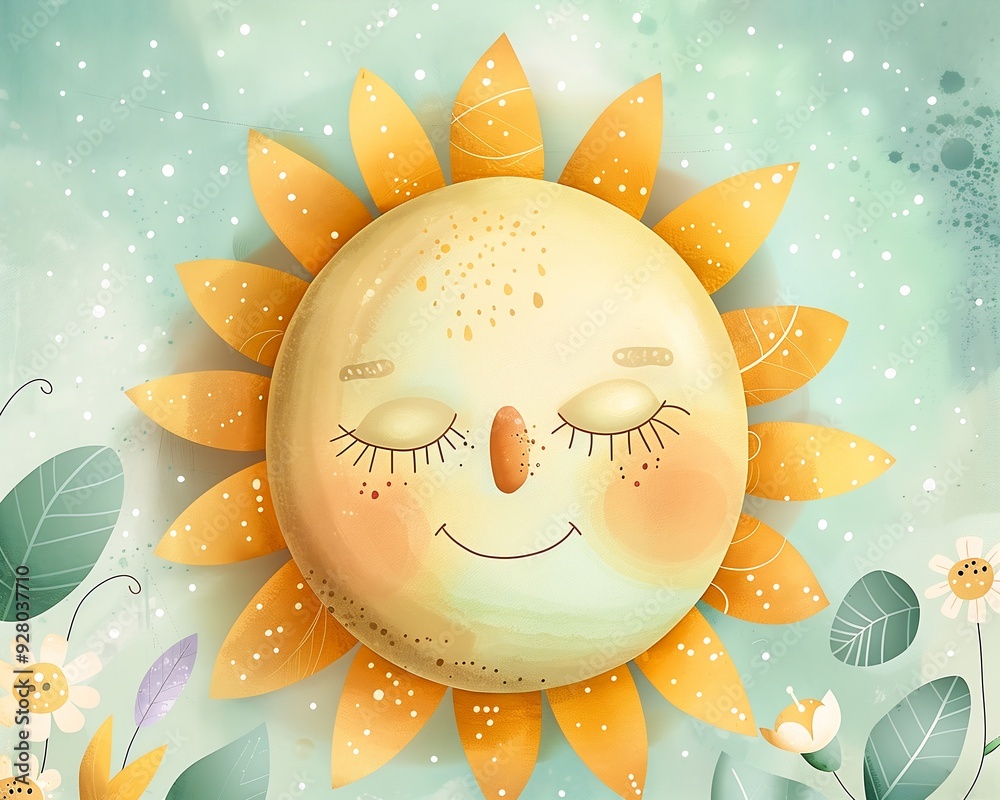 cartoon sun closed eyes smile favorite illustration springtime soft ...