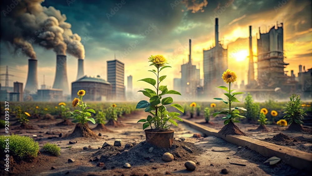 Toxic plants thriving in a post-apocalyptic setting, symbolizing ...