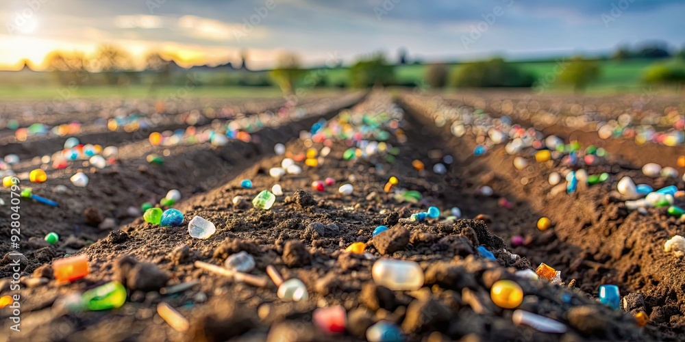 Microplastics pollution in the soil at the field, microplastics Stock ...