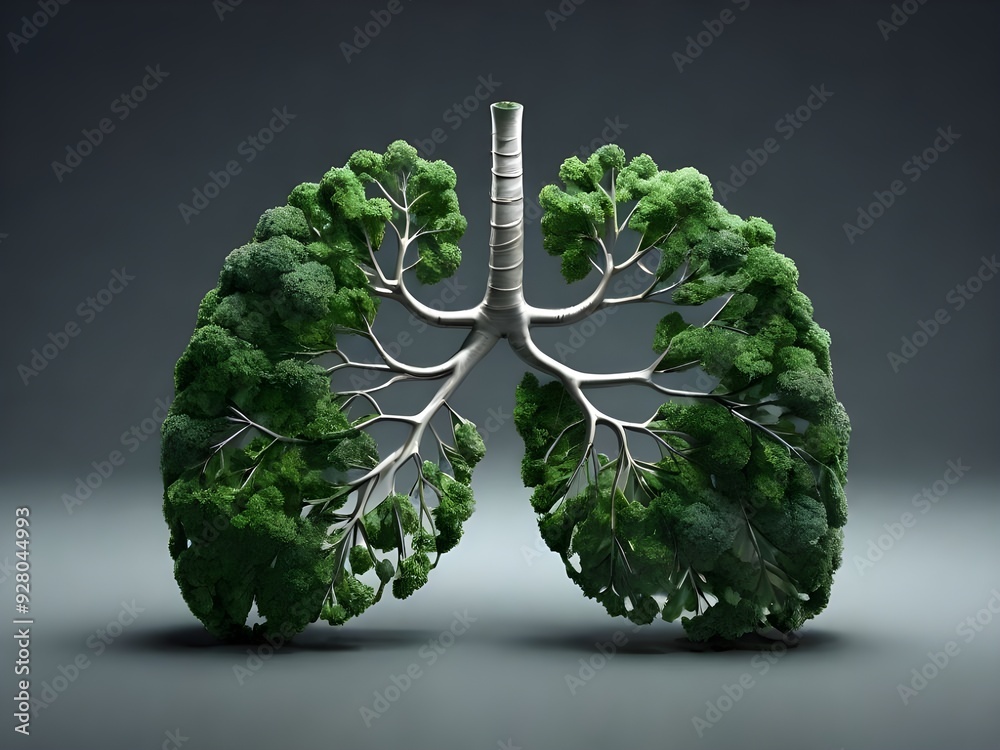 On a sparkling lead gray background, a lung made of trees filled with ...
