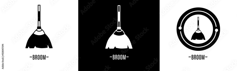 Broom logo set. Collection of black and white logos. Stock vector ...