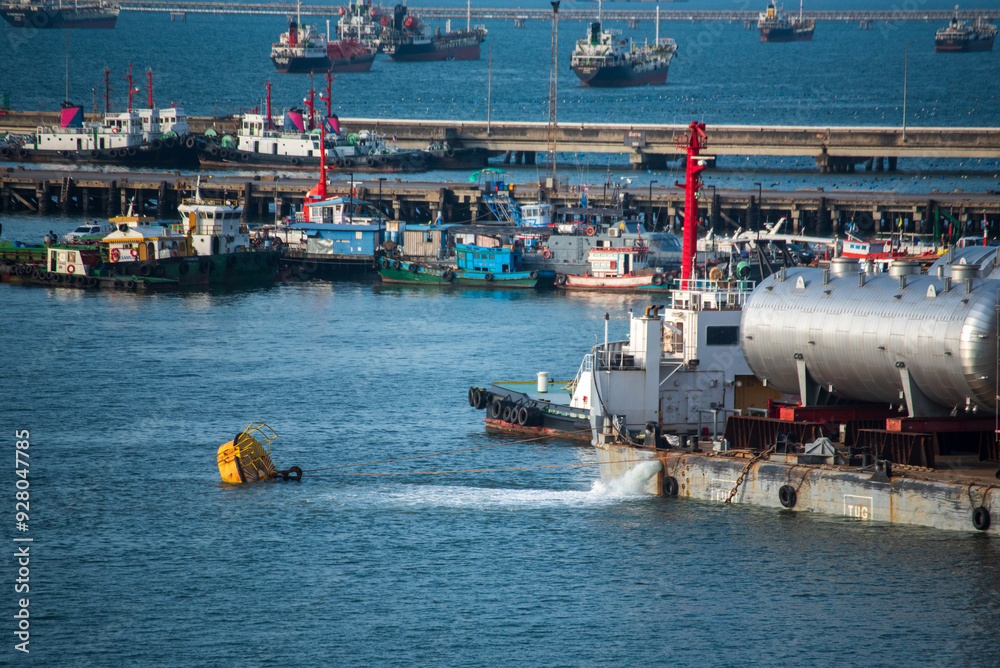 Logistic shipping quay boat Engineering crane depot at logistic export ...