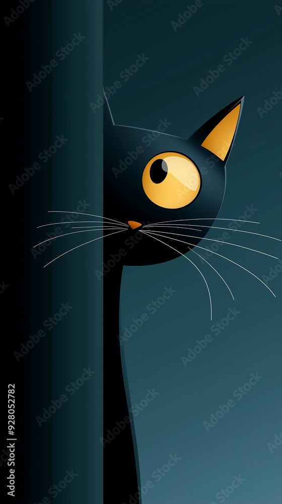 black kitty cat kitten yellow eyes peeking out corner face pitch nosey ...