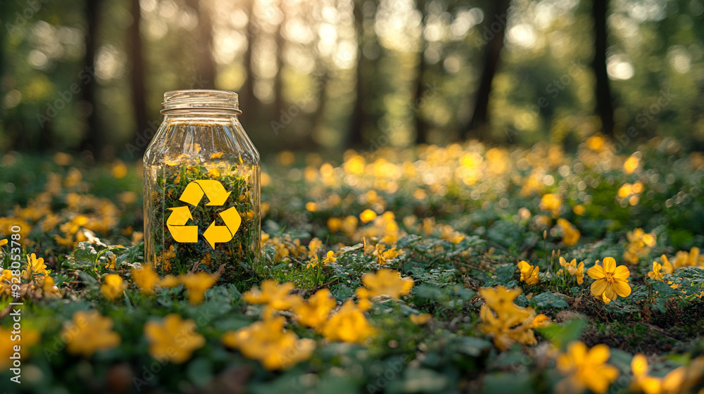glass jar featuring the universal recycling symbol, symbolizing ...