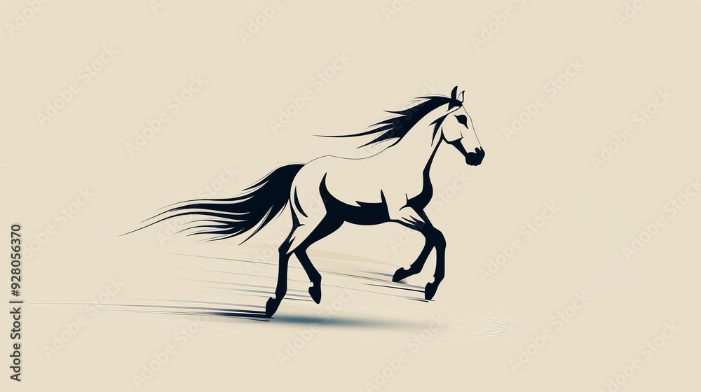Horse in full stride, clean and basic lines, 2D vector, simple and ...