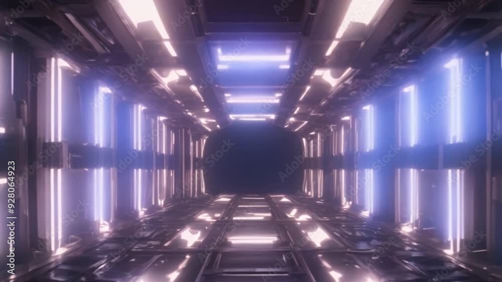 Flight in abstract sci-fi tunnel seamless loop. Futuristic VJ motion graphics, high tech ...