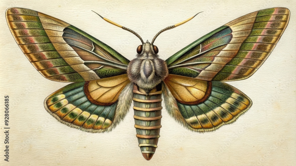 Vintage of a bedstraw hawk moth, with intricate details , vintage ...