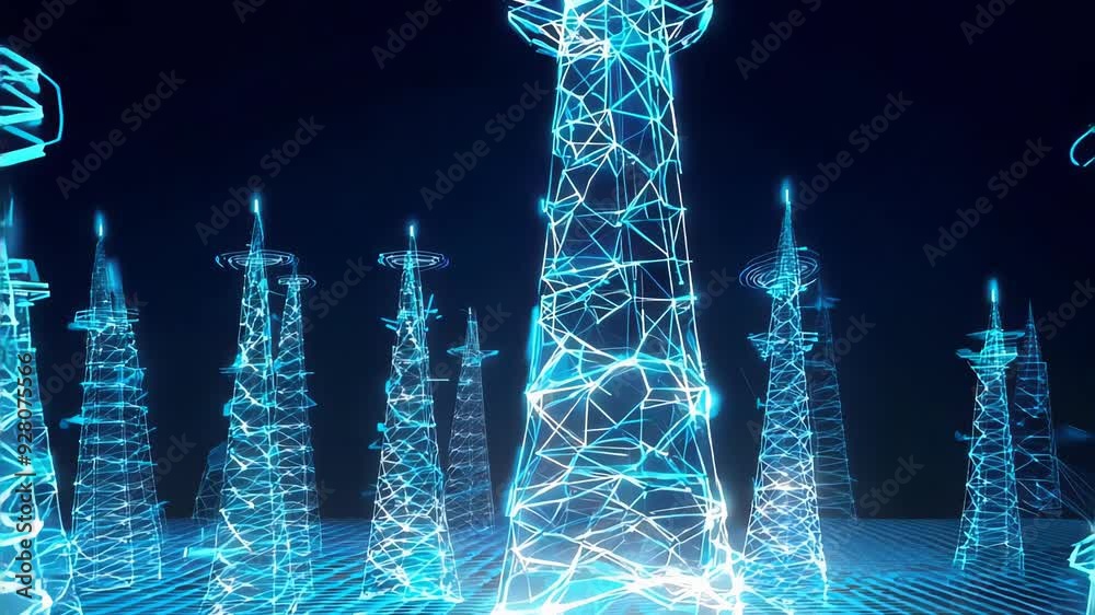 Abstract Digital Towers in a Cyber Landscape. Futuristic Digital Power ...
