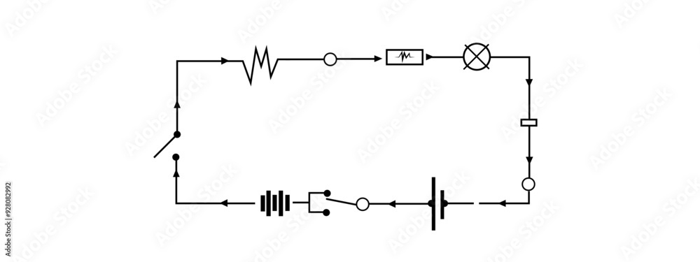 Vector black line electrical diagram with lamp resistance switch and ...