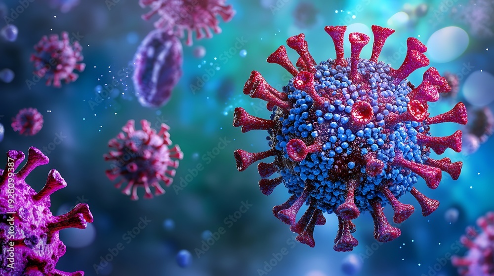 Detailed illustration of a virus particle, showcasing its structure and ...