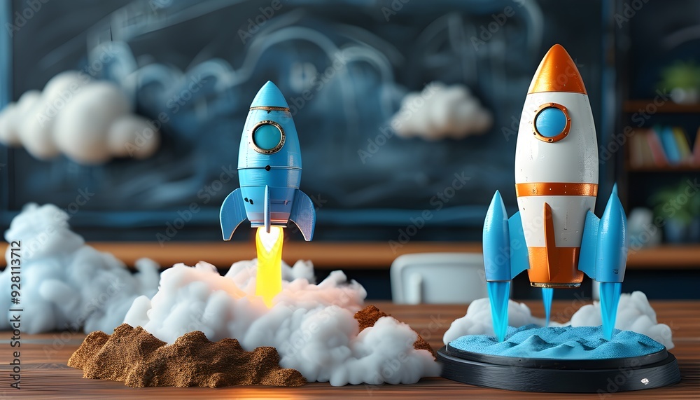 Vivid images of rocket launches in the classroom, with flames and smoke ...