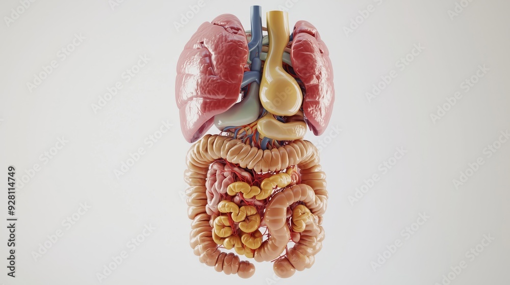 A cross-sectional view of the human digestive and urinary systems ...