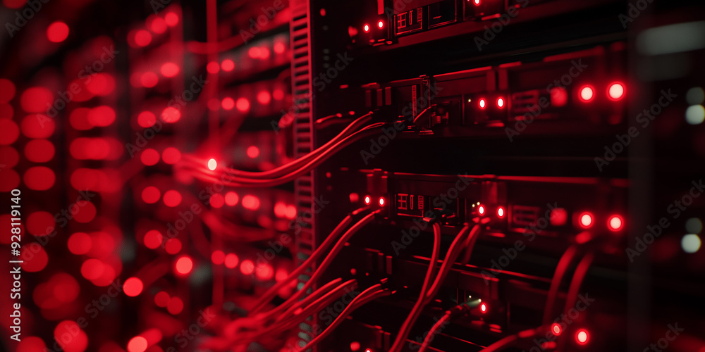 Network server room blinking red lights with cables connected Stock Illustration | Adobe Stock