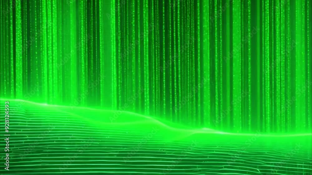 Digital data stream background Visualize vertical lines of green code ...
