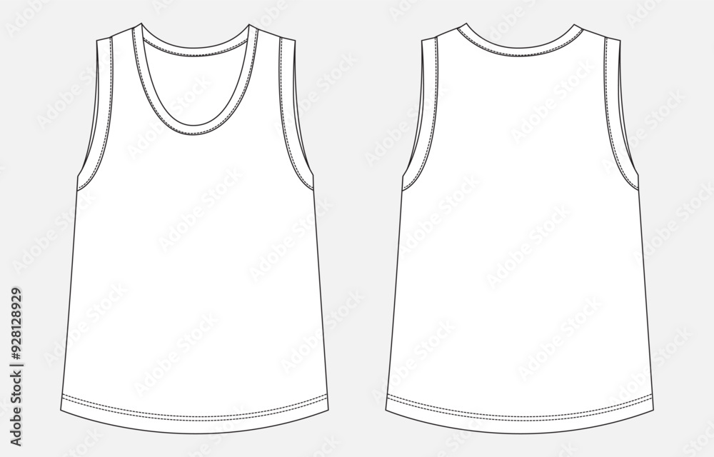 Tank top technical drawing fashion flat sketch vector illustration ...