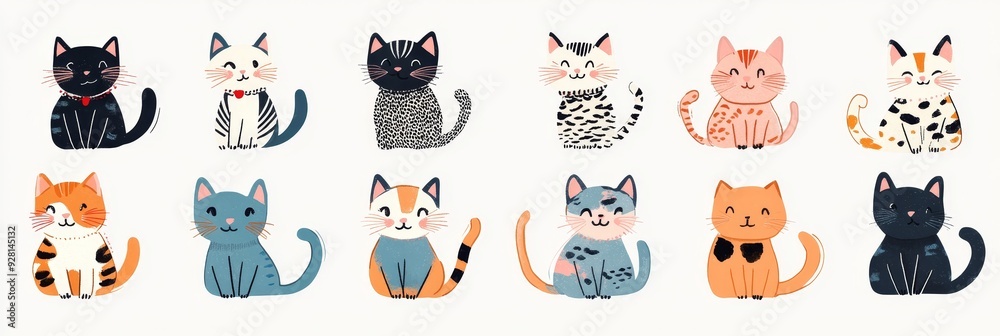 This image features a collection of 12 adorable cats, each with a ...