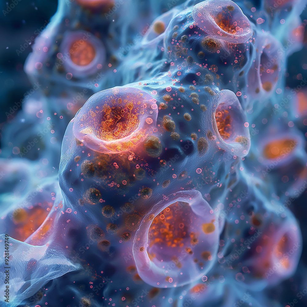 Microscopic image of a human cell reveals the complex structures that ...