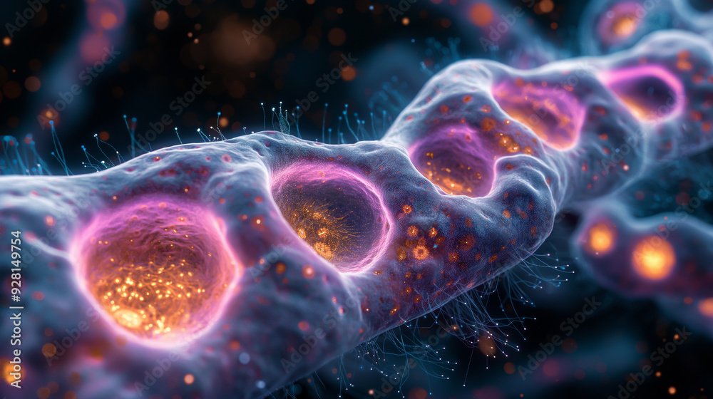 Microscopic image of a human cell reveals the complex structures that ...