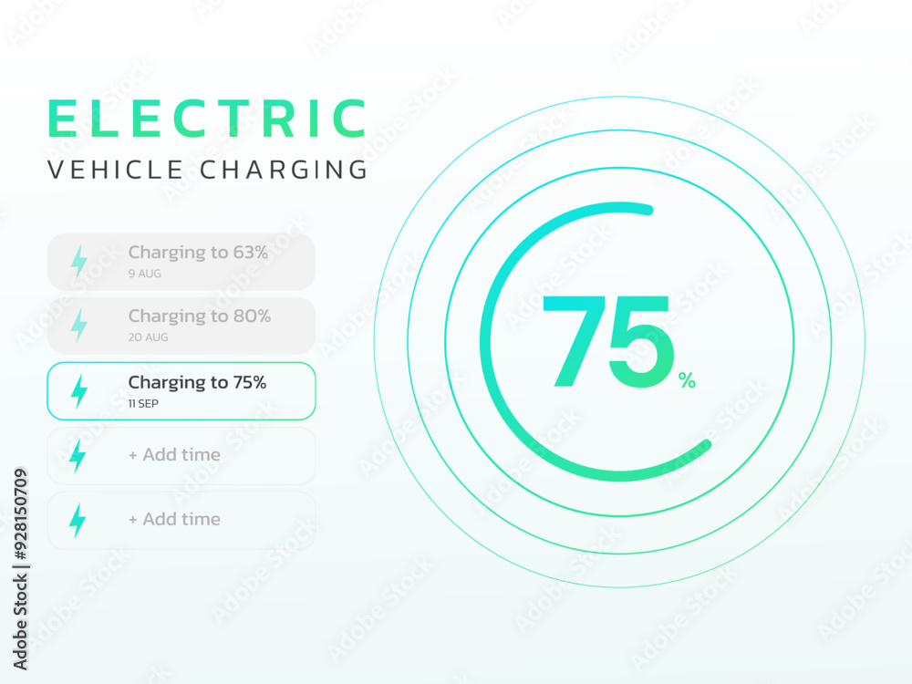 Electric Vehicle battery charging display status with EV charger ...