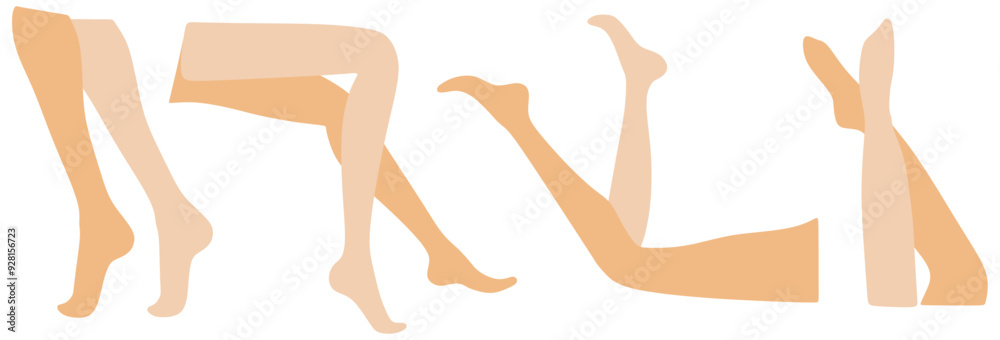 Slim, long, and elegant woman legs in different poses.. Lying, standing ...